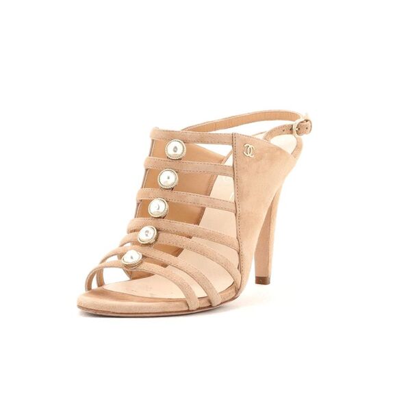 CHANEL | Shoes | Chanel Womens Open Toe Caged Sandals Suede With Faux ...